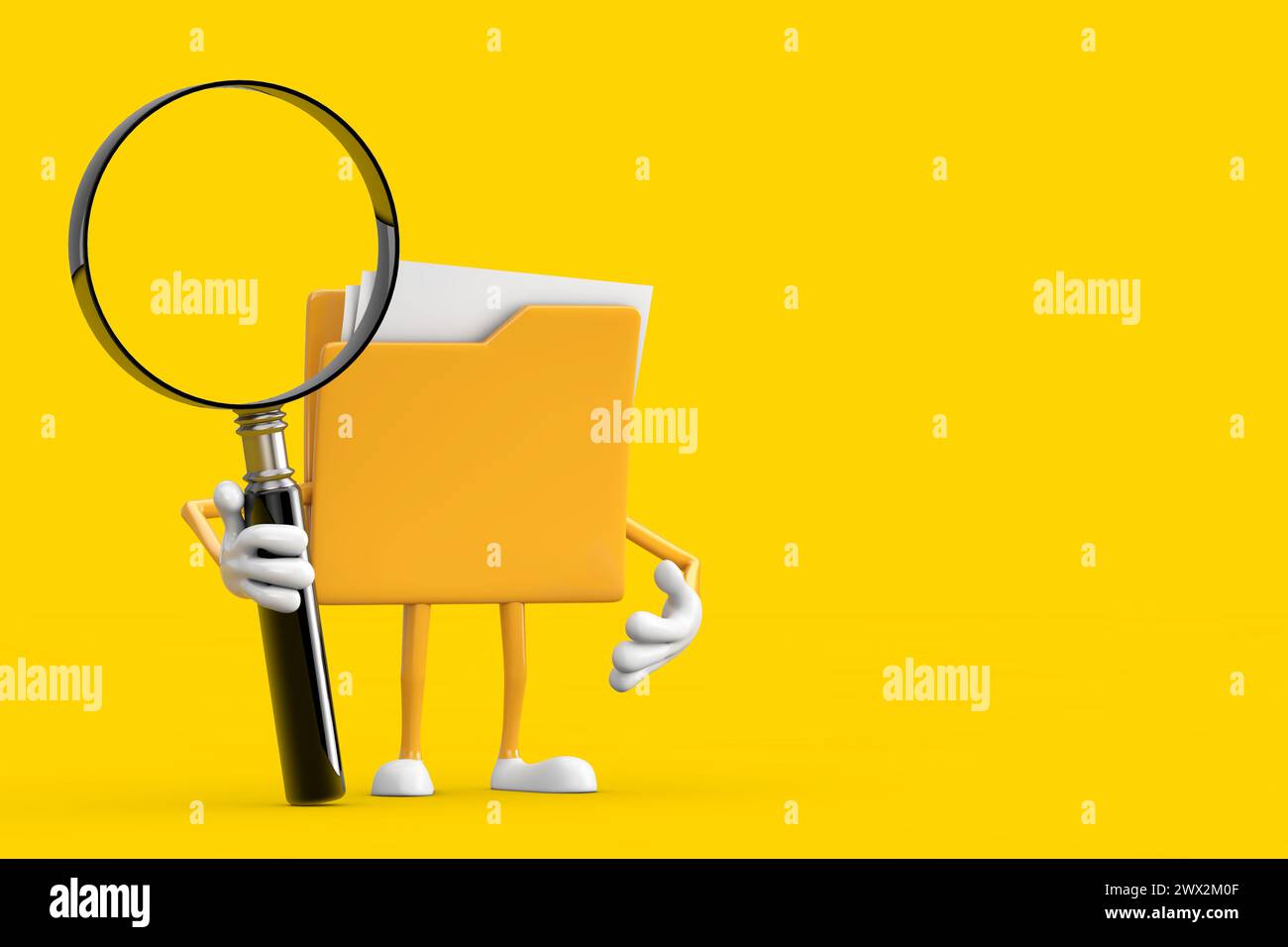 Yellow File Folder Icon Cartoon Person Character Mascot with Magnifying ...