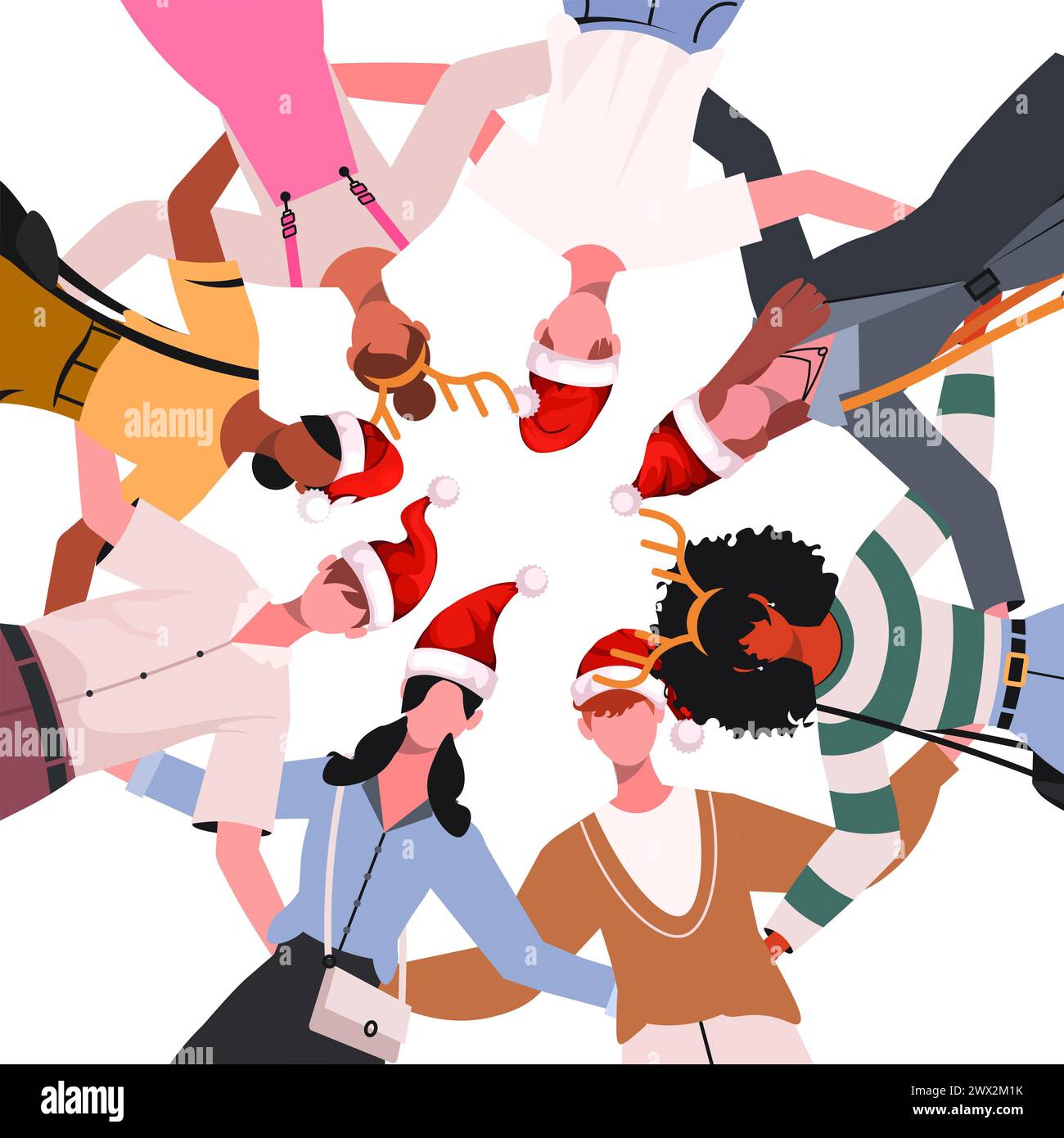 Group of multicultural people are standing in circle, hugging together ...