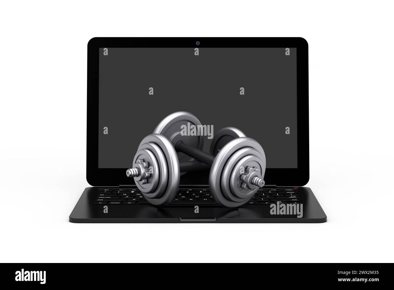Fitness Exercise Equipment Dumbbells Weight on Top of Modern Laptop ...
