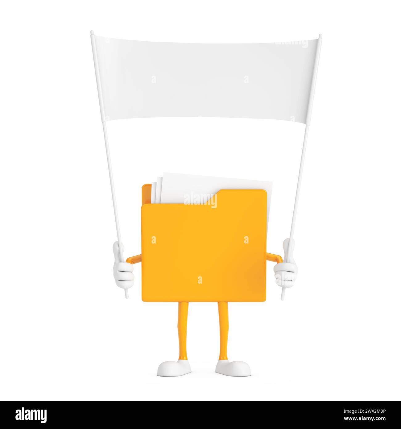 Yellow File Folder Icon Cartoon Person Character Mascot and Empty White ...