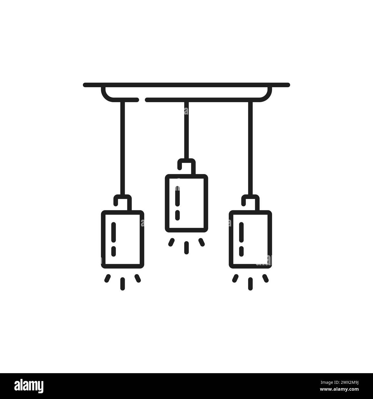 Pendant LED lamps or ceiling spotlights line icon, light fixture and illumination in vector ...