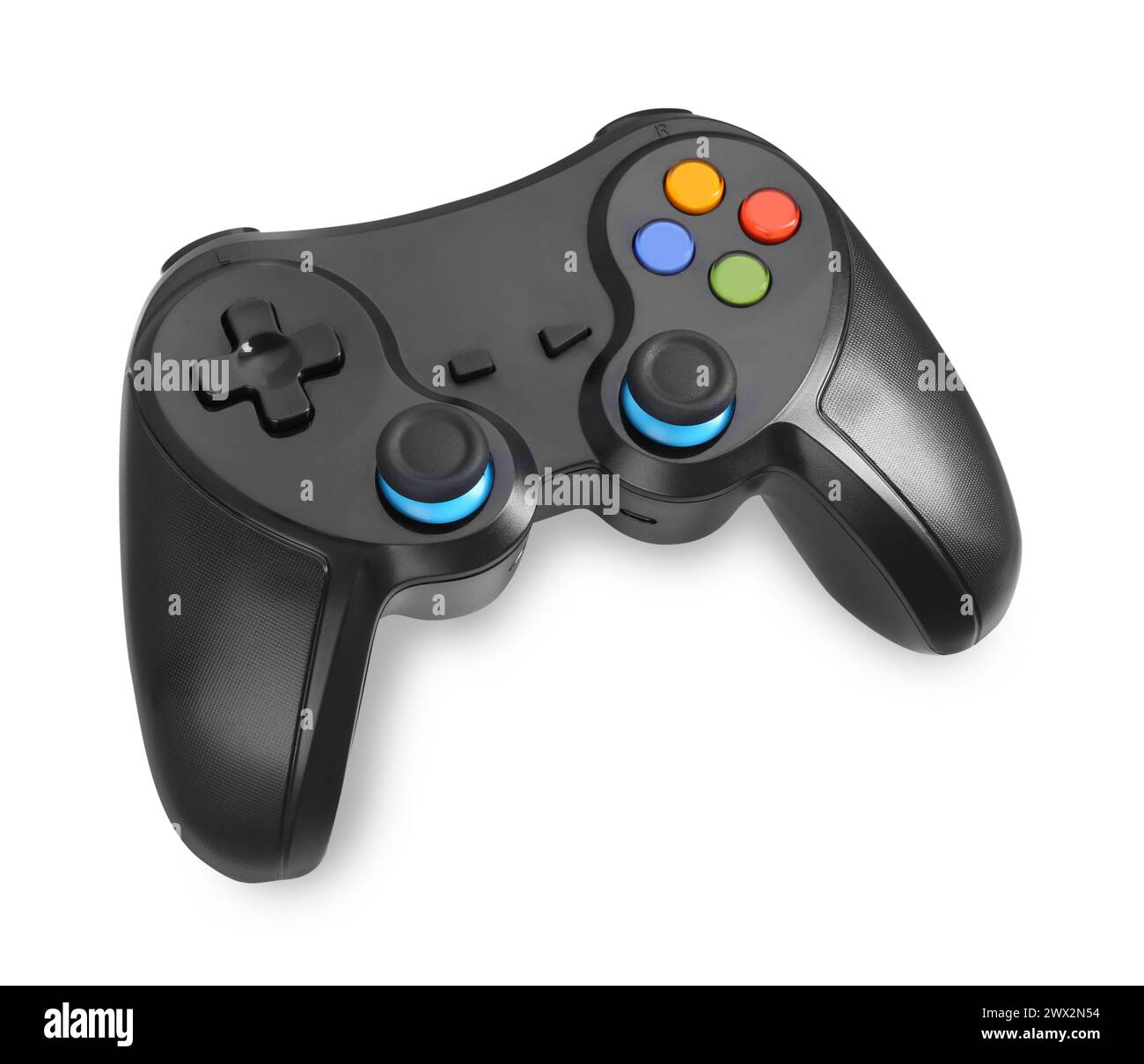 Black wireless controller on white background, above view Stock Photo ...