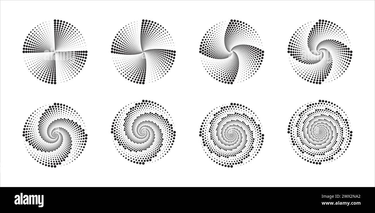 Circular ripple icons. Concentric circles with swirled polka dot lines ...