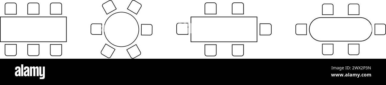 Cafe or restaurant seats arrangement plan. Table and chairs icons ...