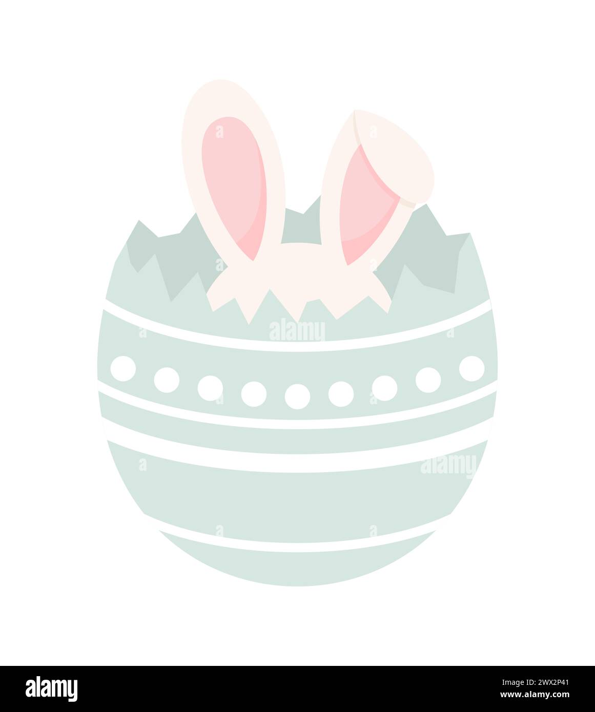 Rabbit ears sticking out of a broken Easter egg, isolated on a white ...