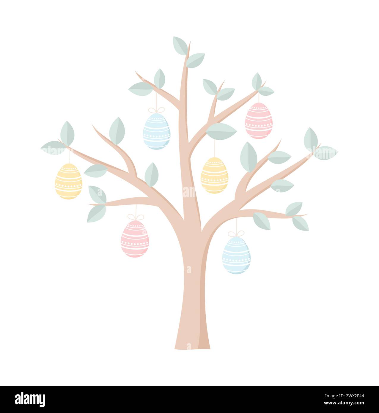 A tree decorated with colorful Easter eggs, isolated on a white ...