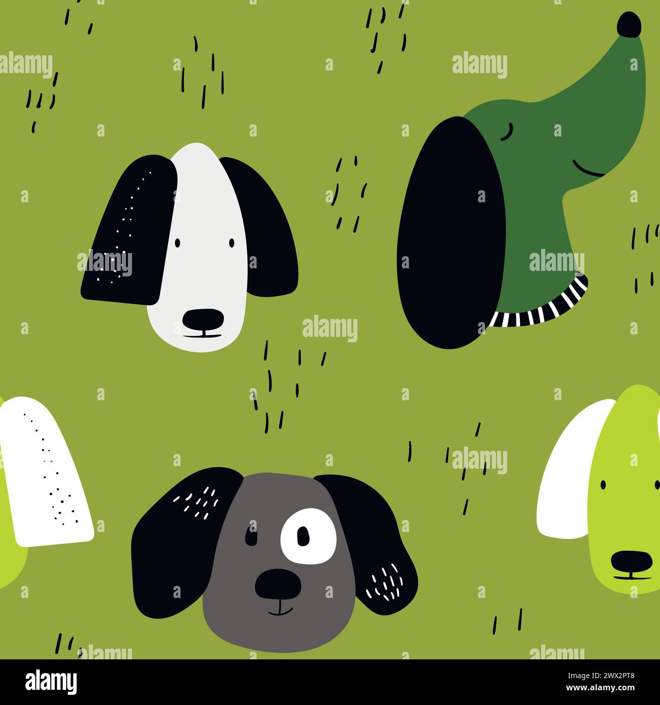 Vector seamless repeating childish pattern with cute dogs in ...