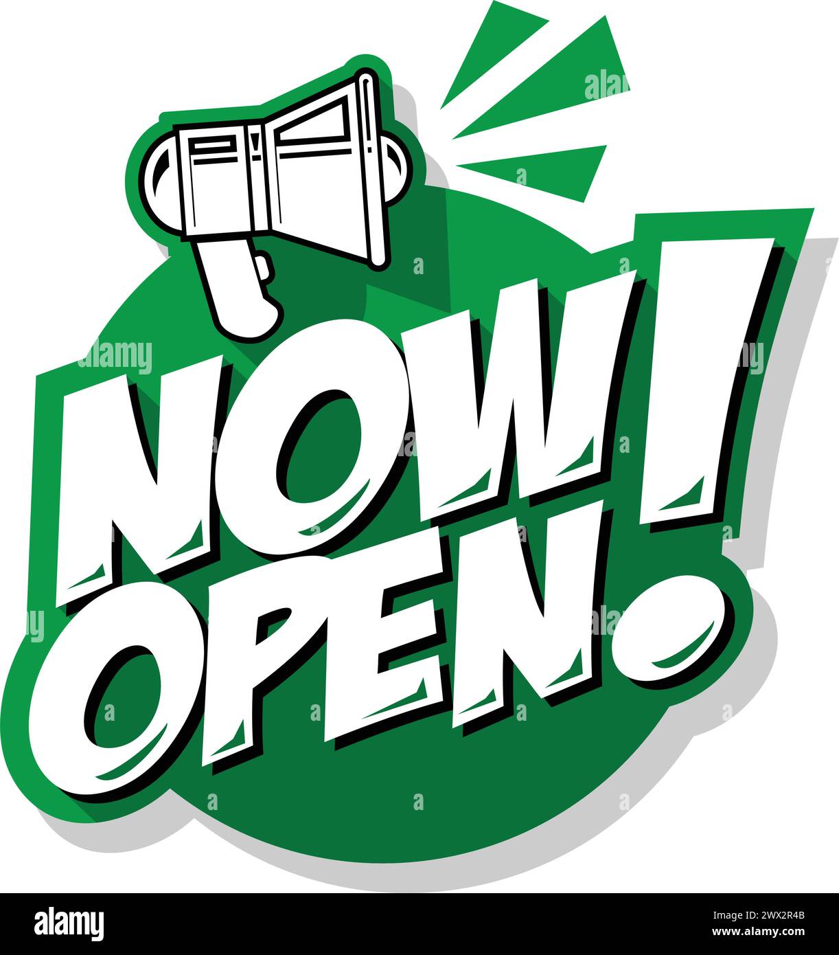 Notice Now open. Template sign with megaphone for entrance door or web ...