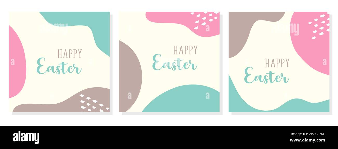 Happy Easter set, abstract banners in boho style pink green brown pastel colors harmony. Vector ...