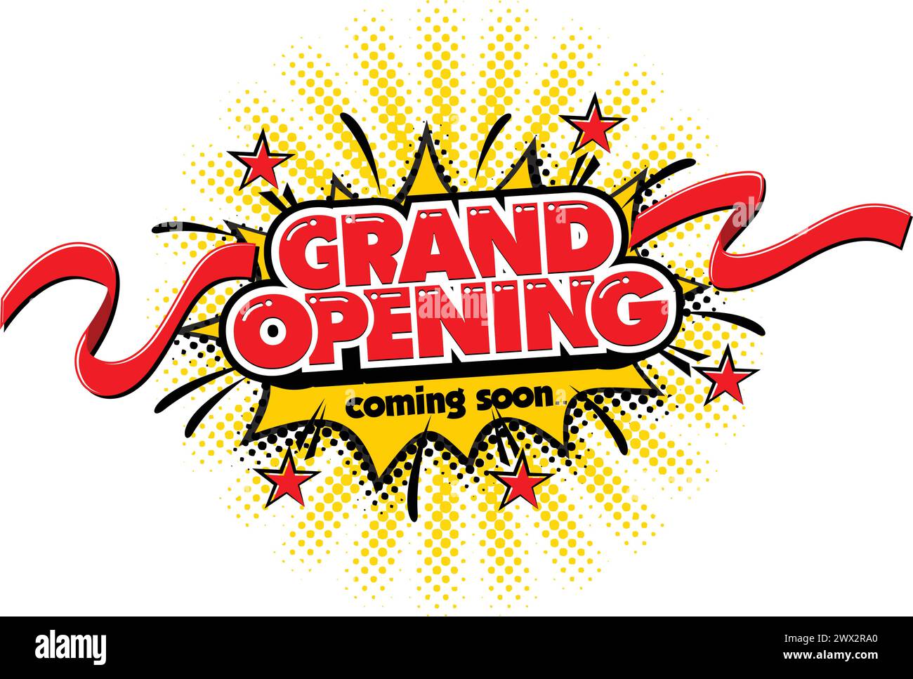 Grand opening invitationt template with burst of firework. Ribbon ...