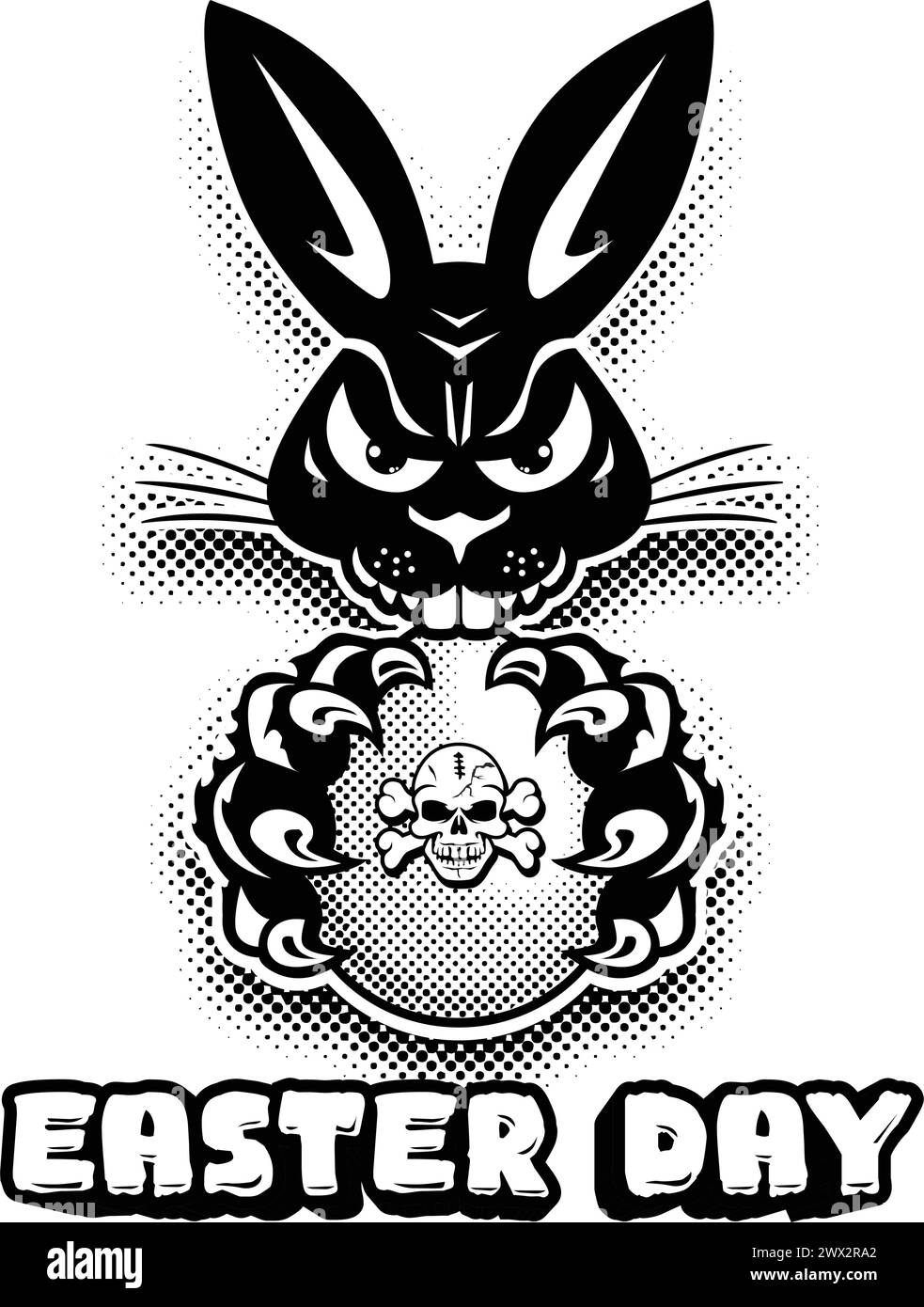 Bad black Easter bunny holds an egg with skull and crossbones in his ...