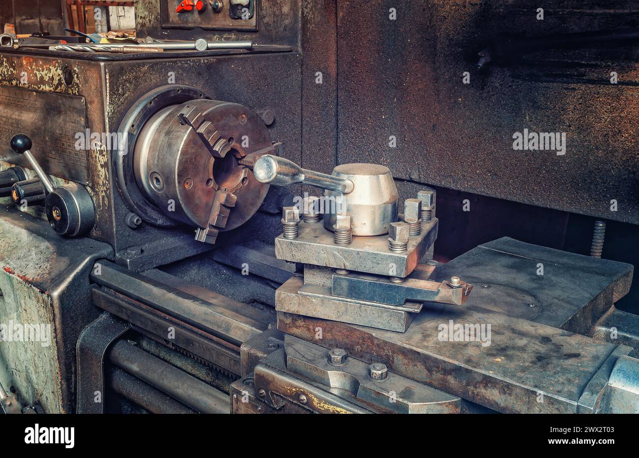 Fixing the metal workpiece using clamping equipment. Part of the clamp ...