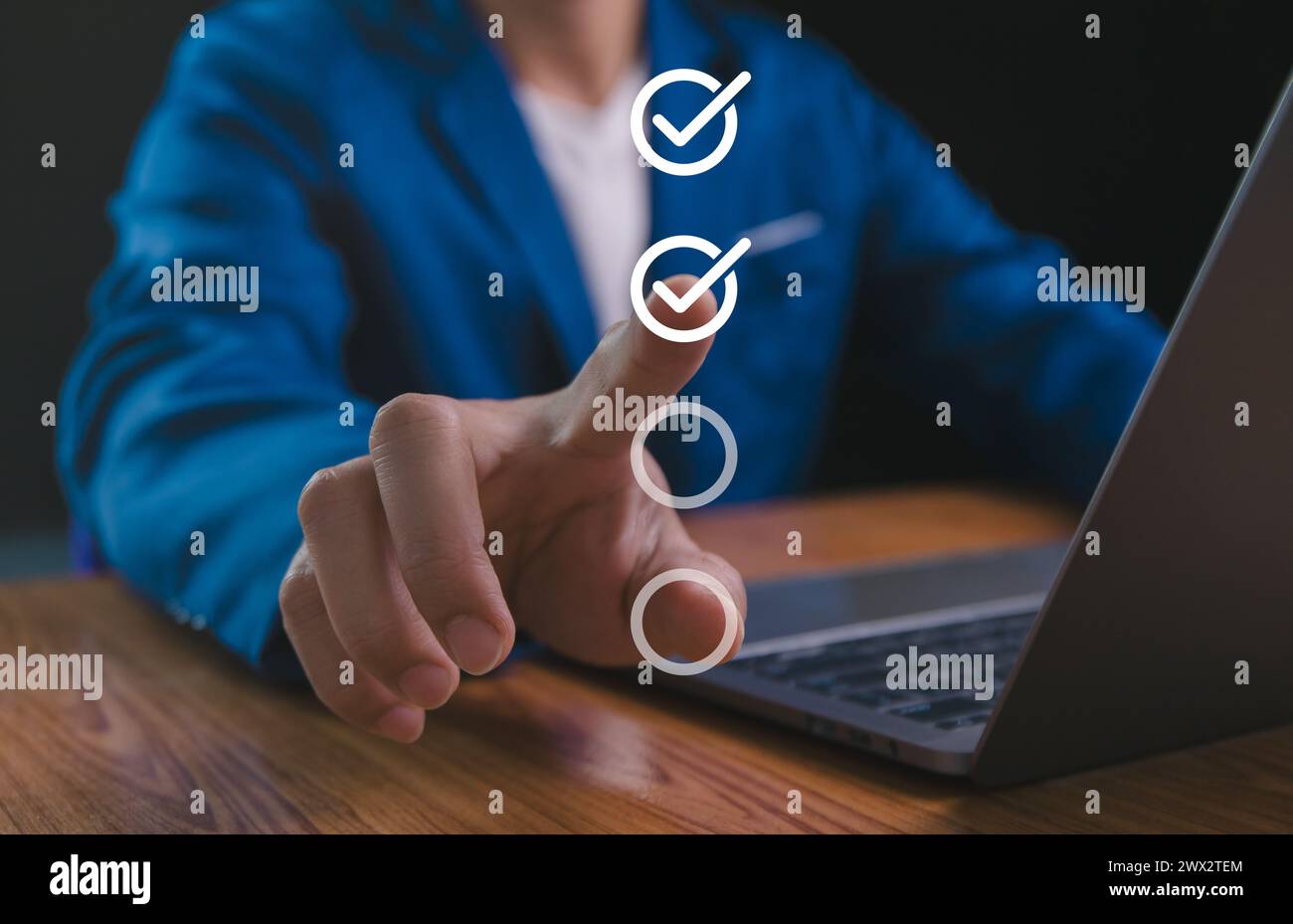 Businessman hand point to tick correct sign mark in checkbox for ...