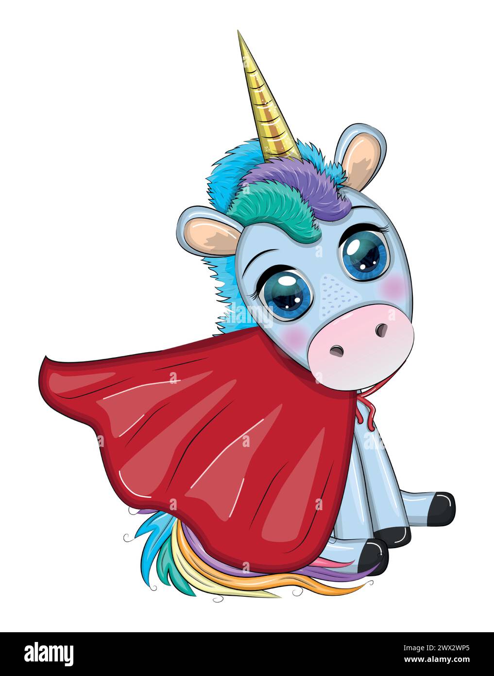 Cute unicorn character with cloak as super hero. Cartoon design ...