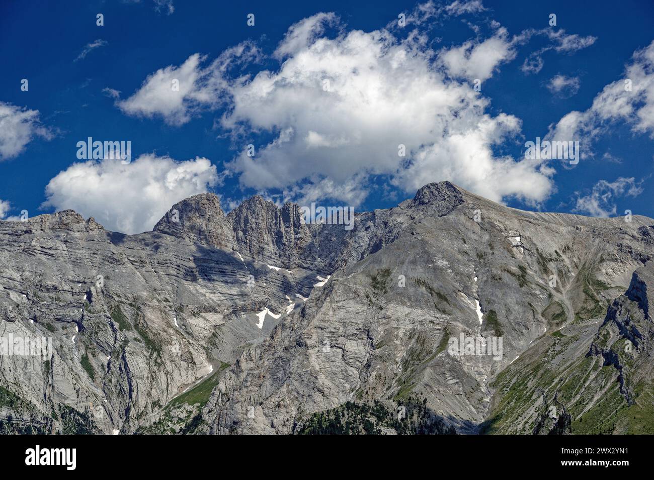 Distant view of the main peaks of Mount Olympus, the highest mountain ...