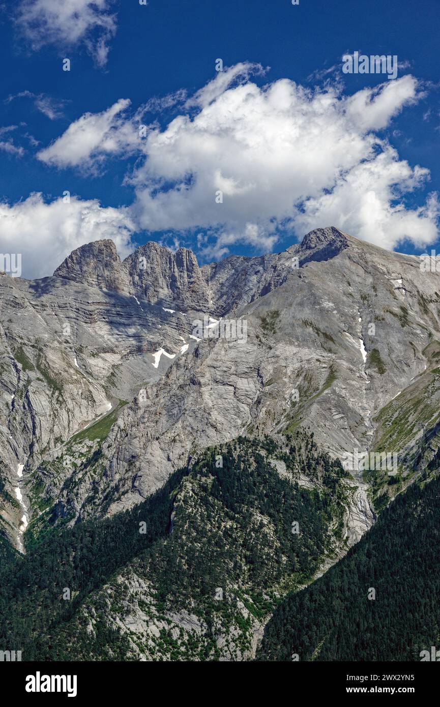 Distant view of the main peaks of Mount Olympus, the highest mountain ...
