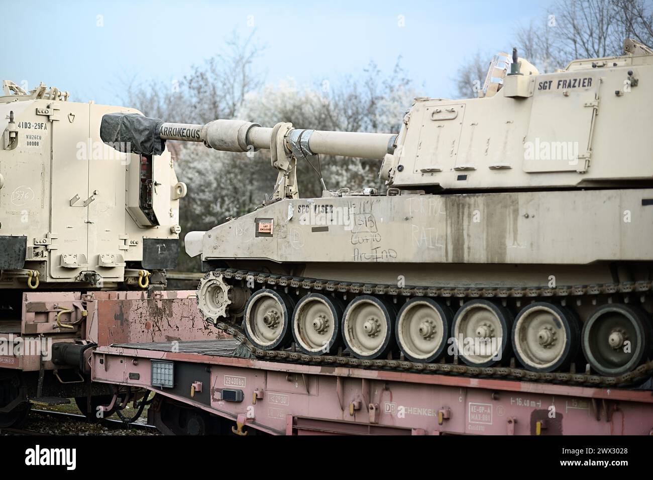 M109A6 Paladins howitzers transit Bulgaria towards Ukraine Stock Photo ...