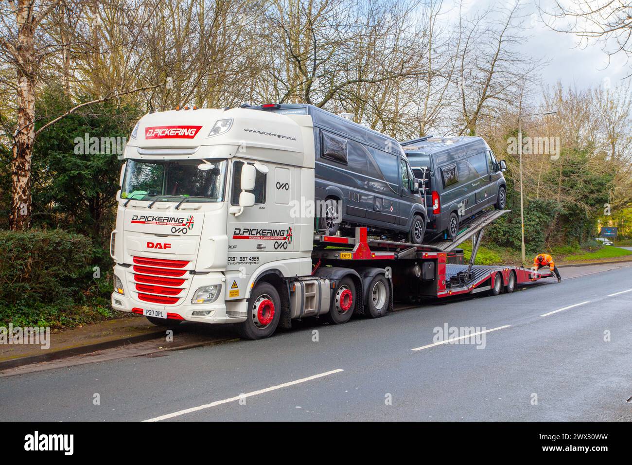 New Fiat Ducato motorhomes, large vans on D Pickering Ltd transportation service DAF XF car ...
