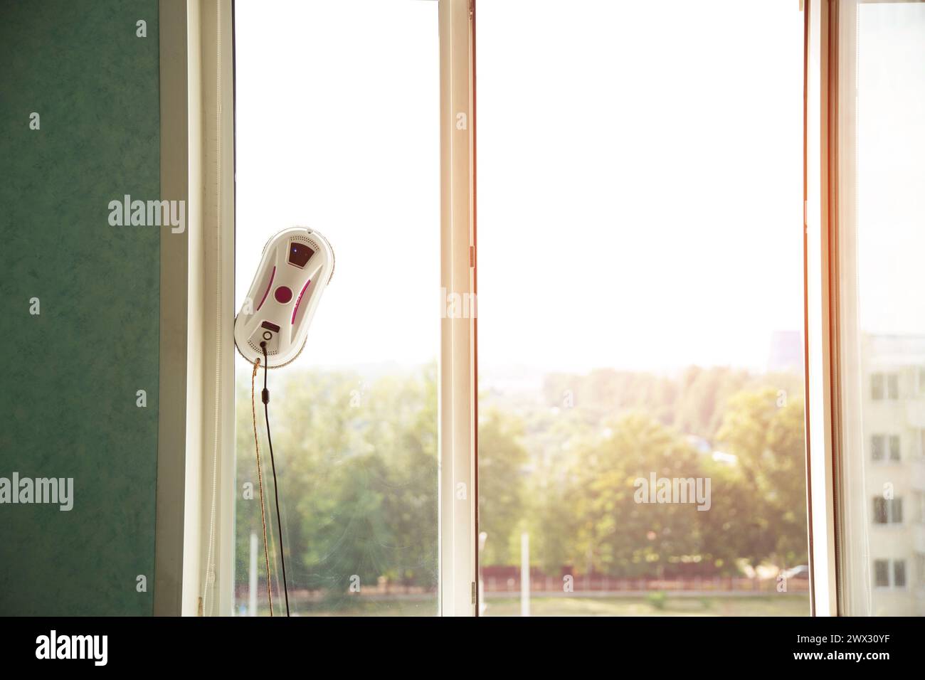 Vacuum automatic robot window cleaner cleans glass from dirt without ...