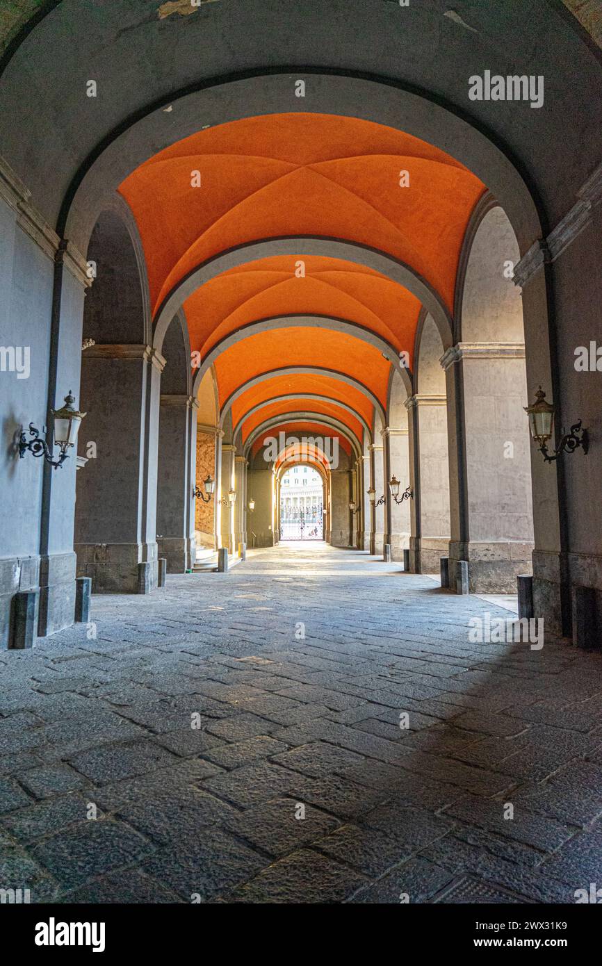 ogival arches in galleries in the square of the Plebiscito, Italy Stock ...