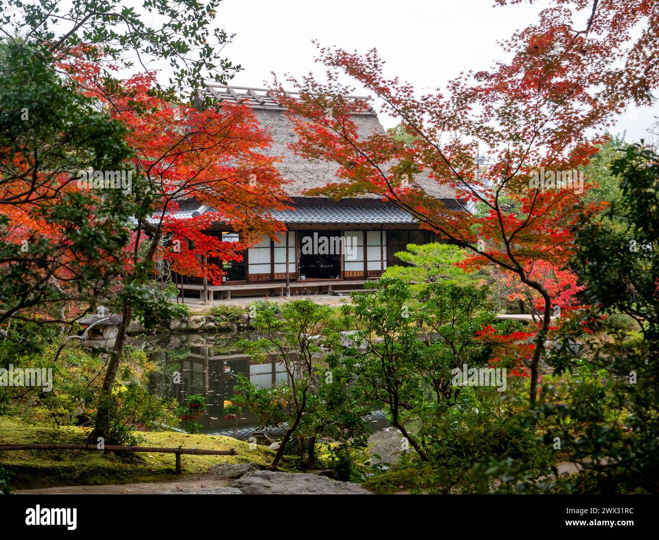 Tee house in Insuien Garden in Nara, Japan. This garden is one of the ...