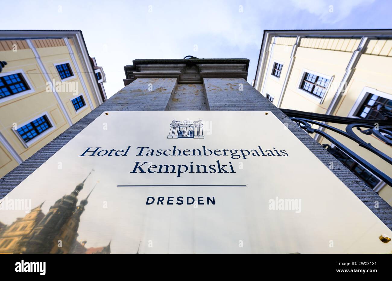 Dresden, Germany. 27th Mar, 2024. A golden sign reads Hotel ...
