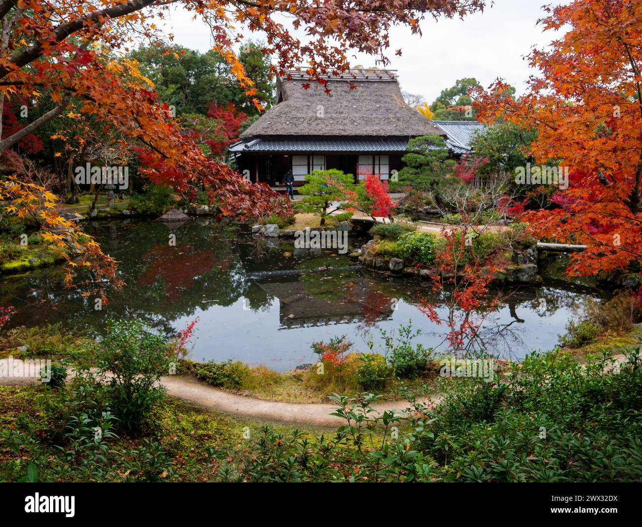 Tee house in Insuien Garden in Nara, Japan. This garden is one of the ...