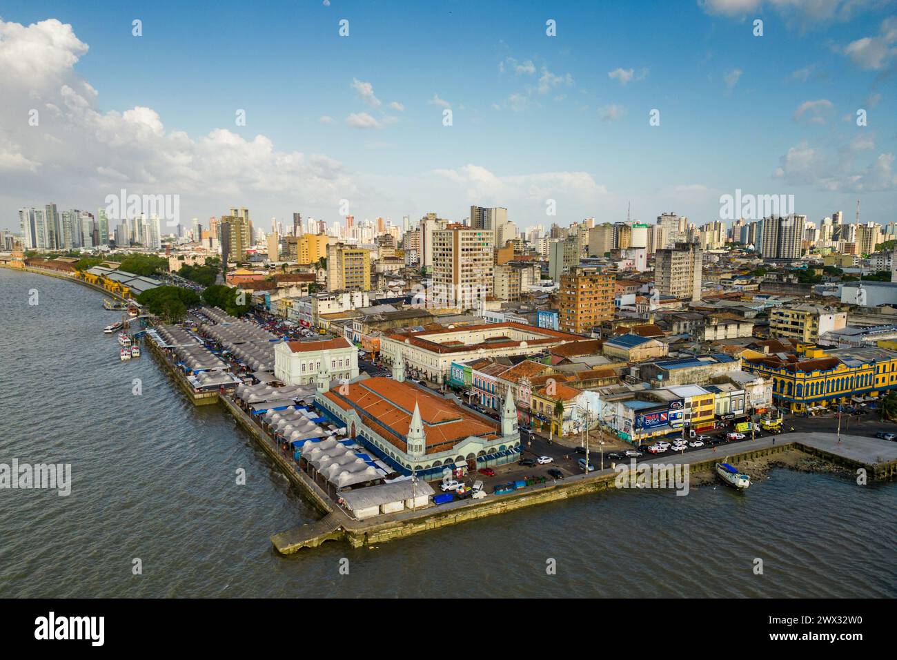 Aerial View of Popular Market Ver o Peso by the River and Belem City ...