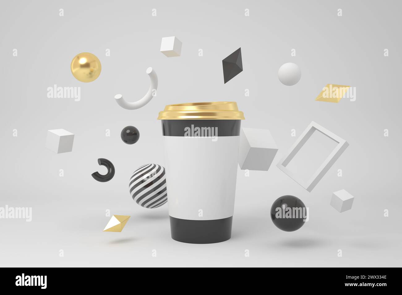 Floating coffee cup with geometric shapes Stock Photo - Alamy