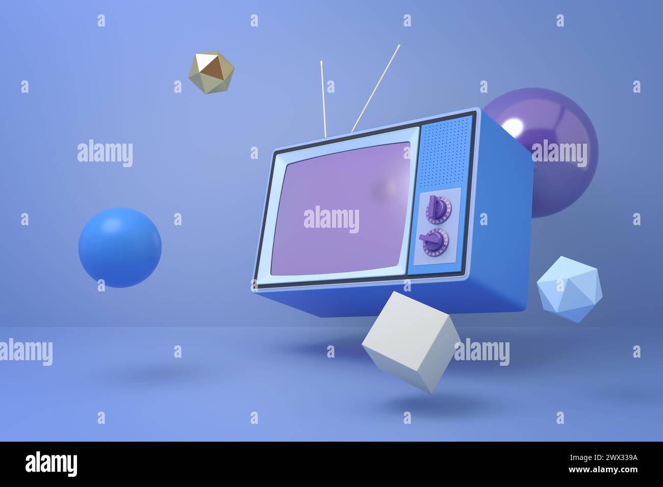 Retro television floating with geometric shapes Stock Photo - Alamy