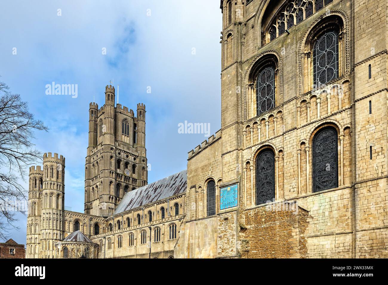 Exterior of the historic Ely cathedral on a sunny spring day ...