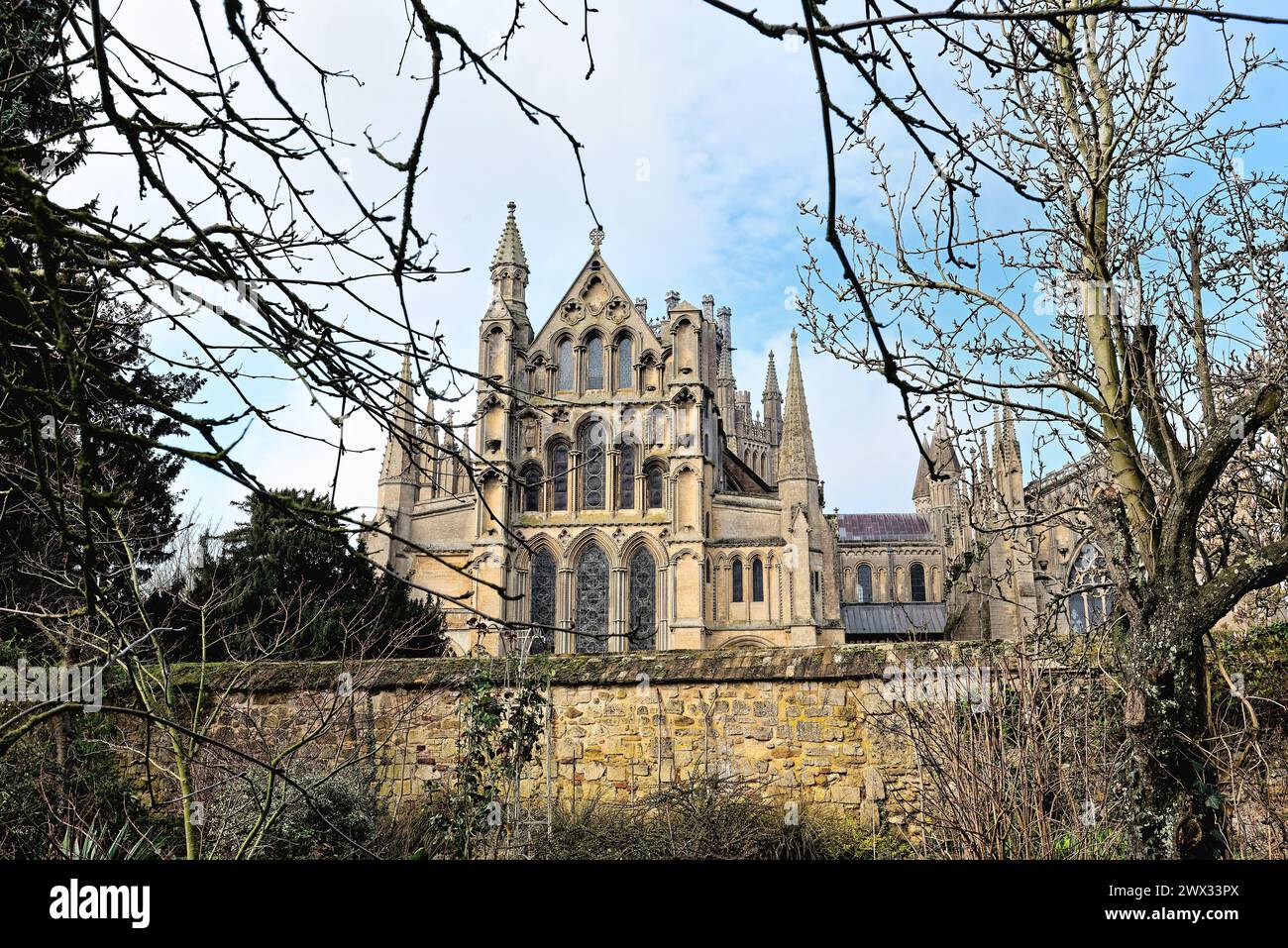 Exterior of the historic Ely cathedral on a sunny spring day ...