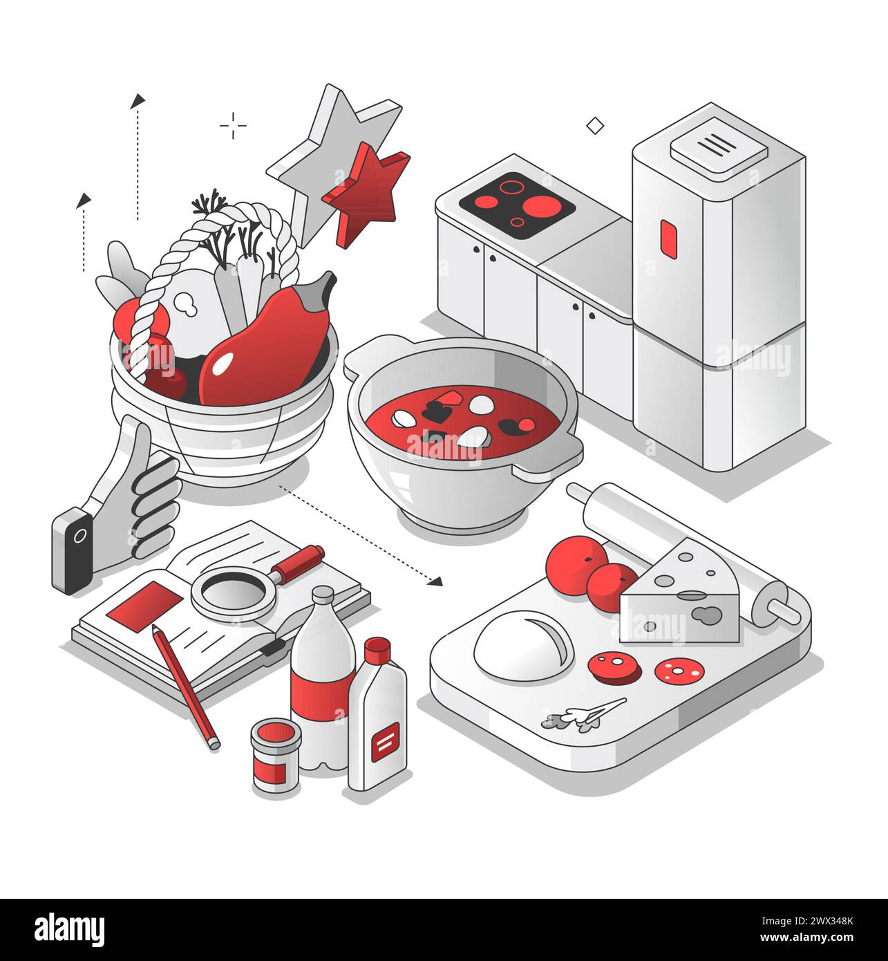 Home cooking - red and black isometric line illustration Stock Vector ...