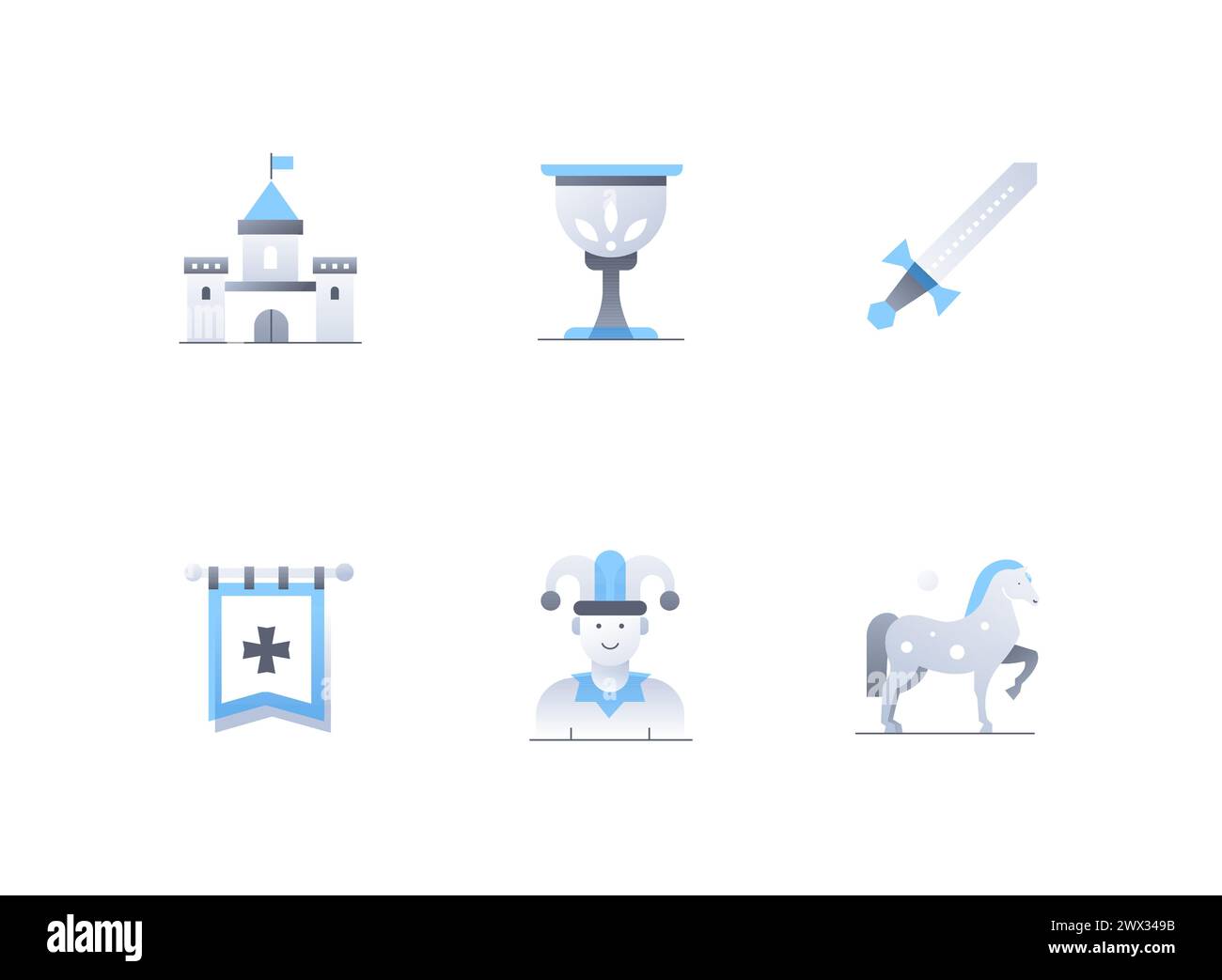 Medieval kingdom and history - flat design style icons set Stock Vector ...