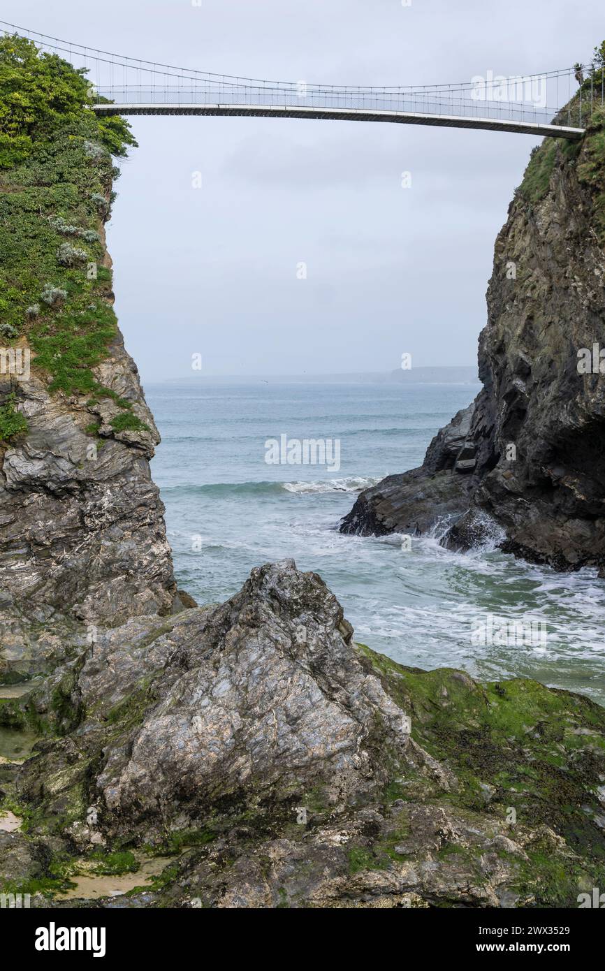 The suspension bridge linking The Island and the mainland in Newquay in ...