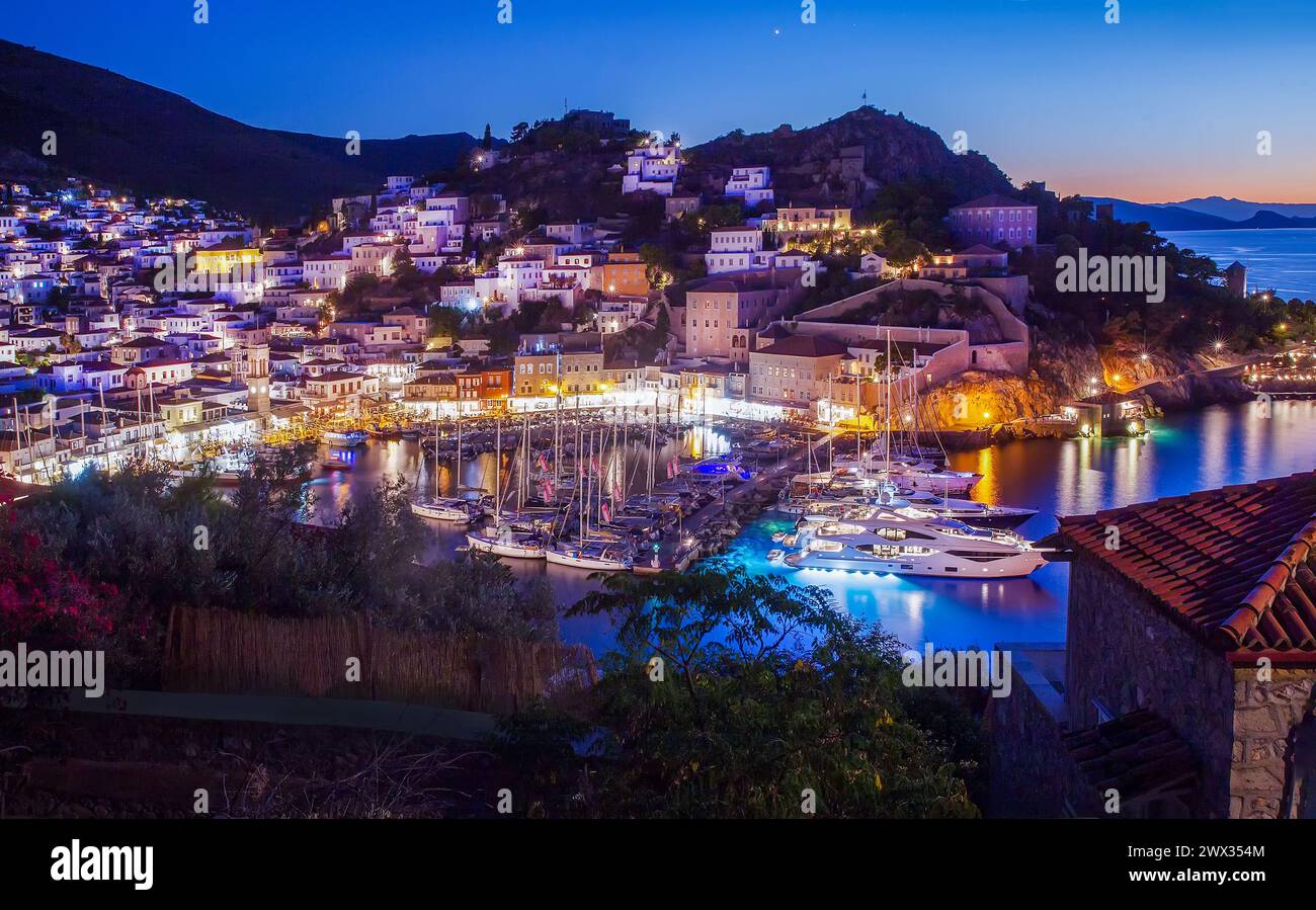 Night view on nauticak vessels in harbor , blue color of water and ...