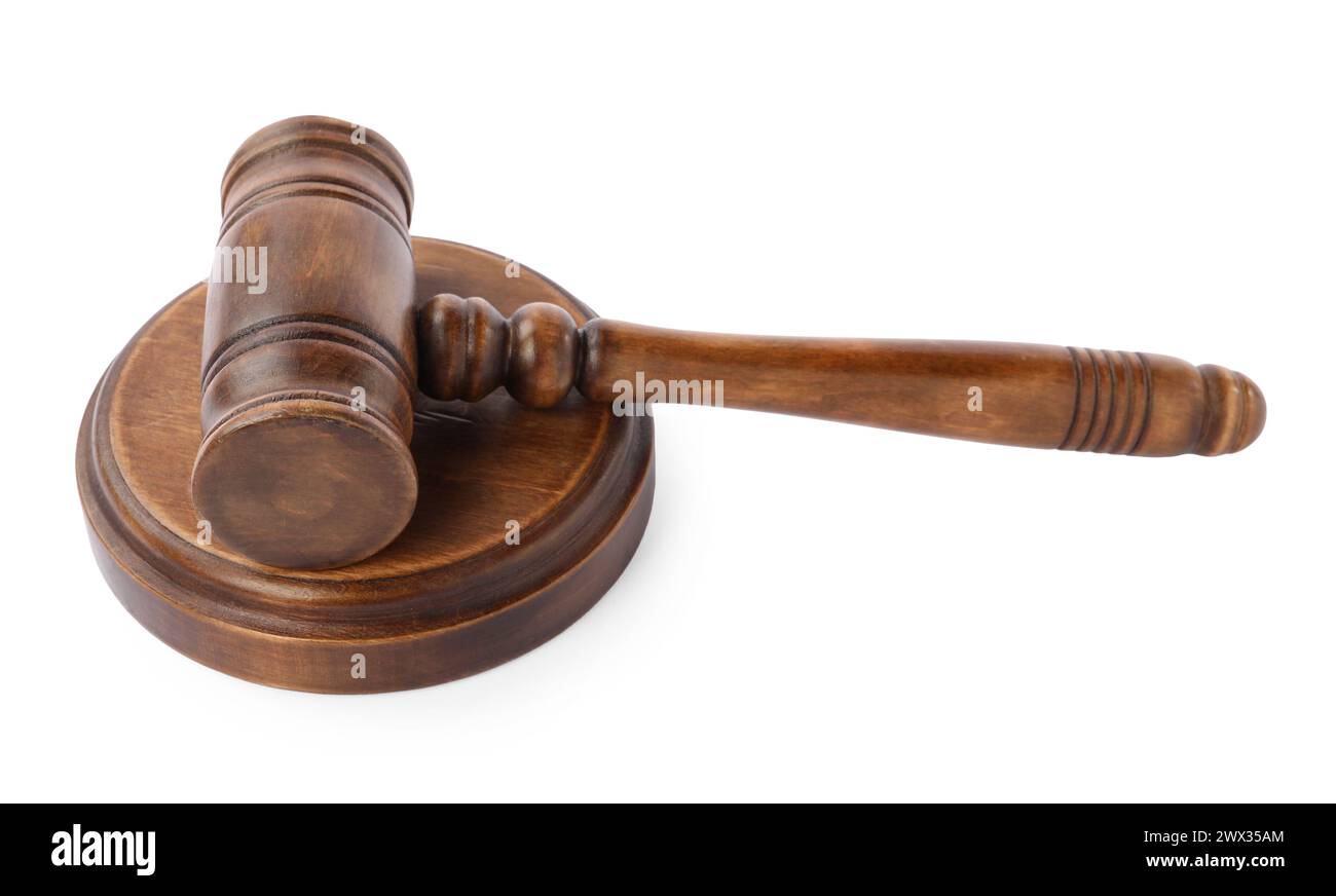 Wooden gavel isolated on white. Small mallet Stock Photo - Alamy