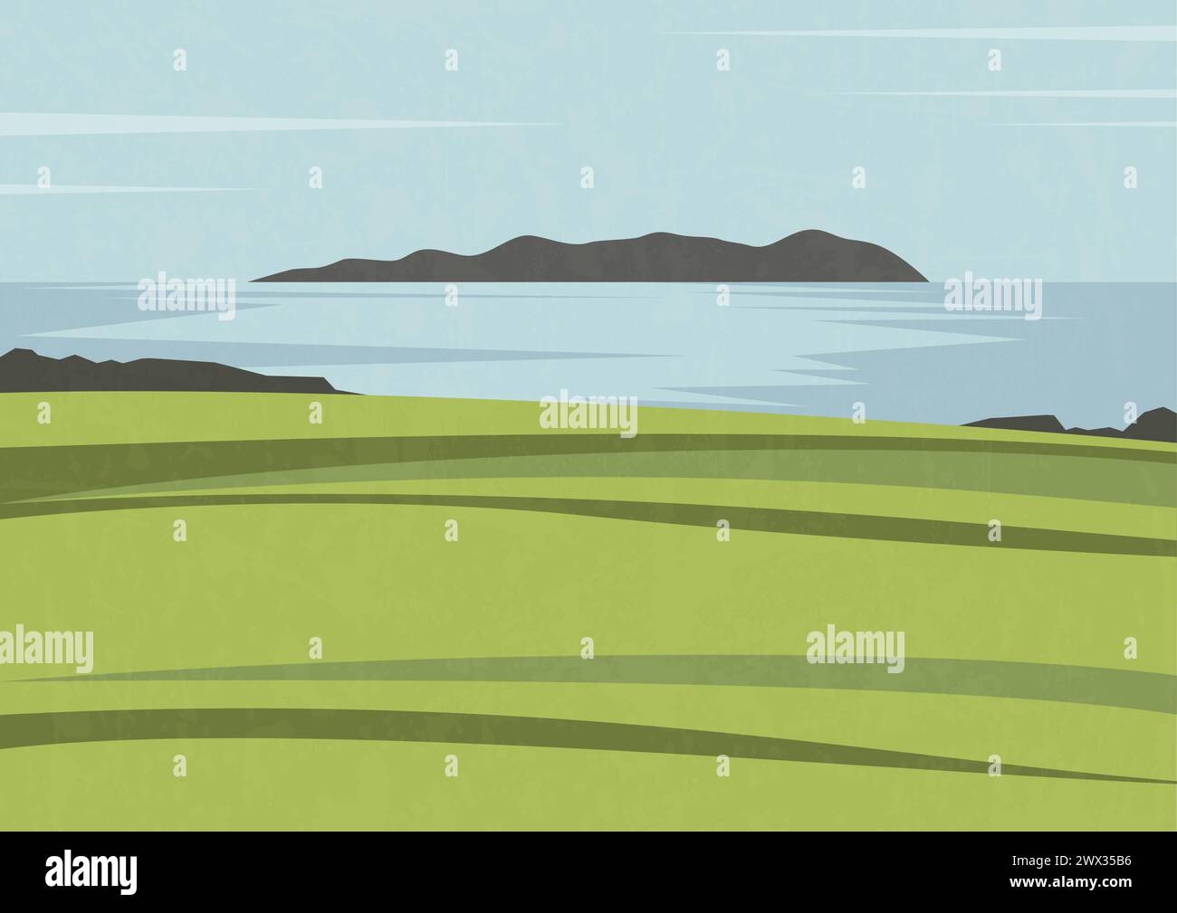 Spain rural landscape scene with green field. Skyline with clouds near ...