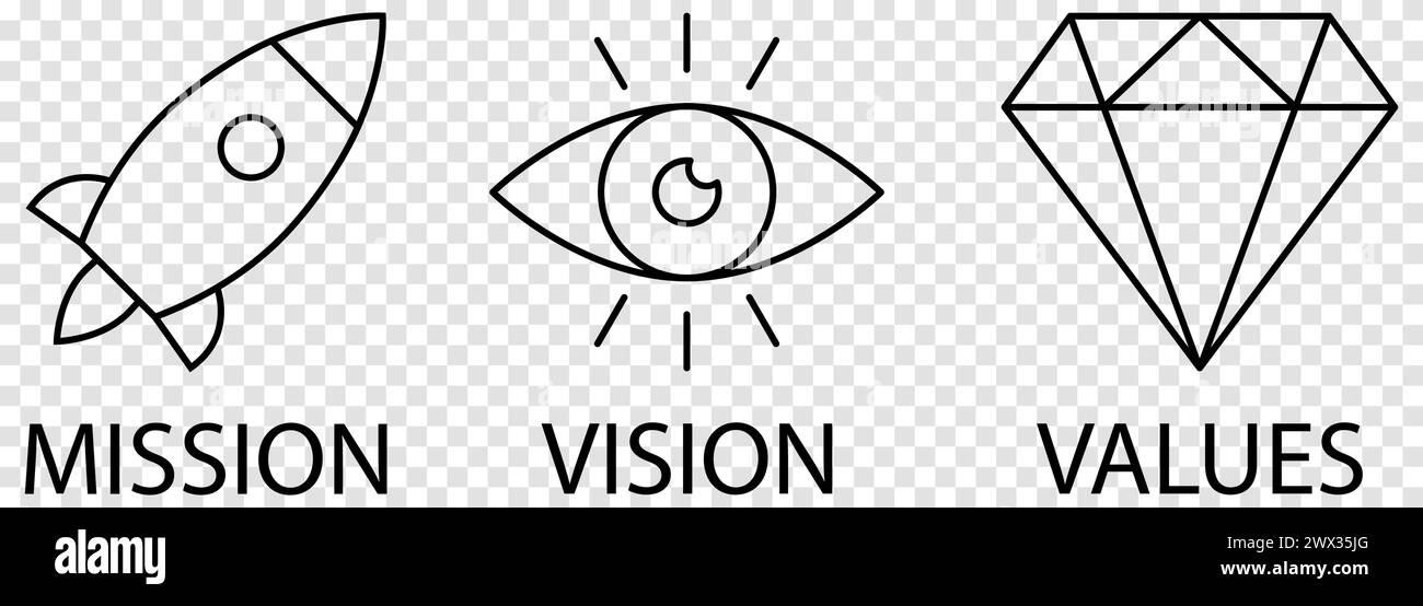 Mission, vision and values icon set. Vector illustration isolated on ...