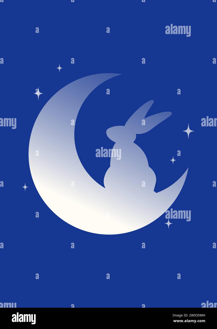 Bunny sitting on the moon. Cute dreaming rabbit poster. Easter bunny ...