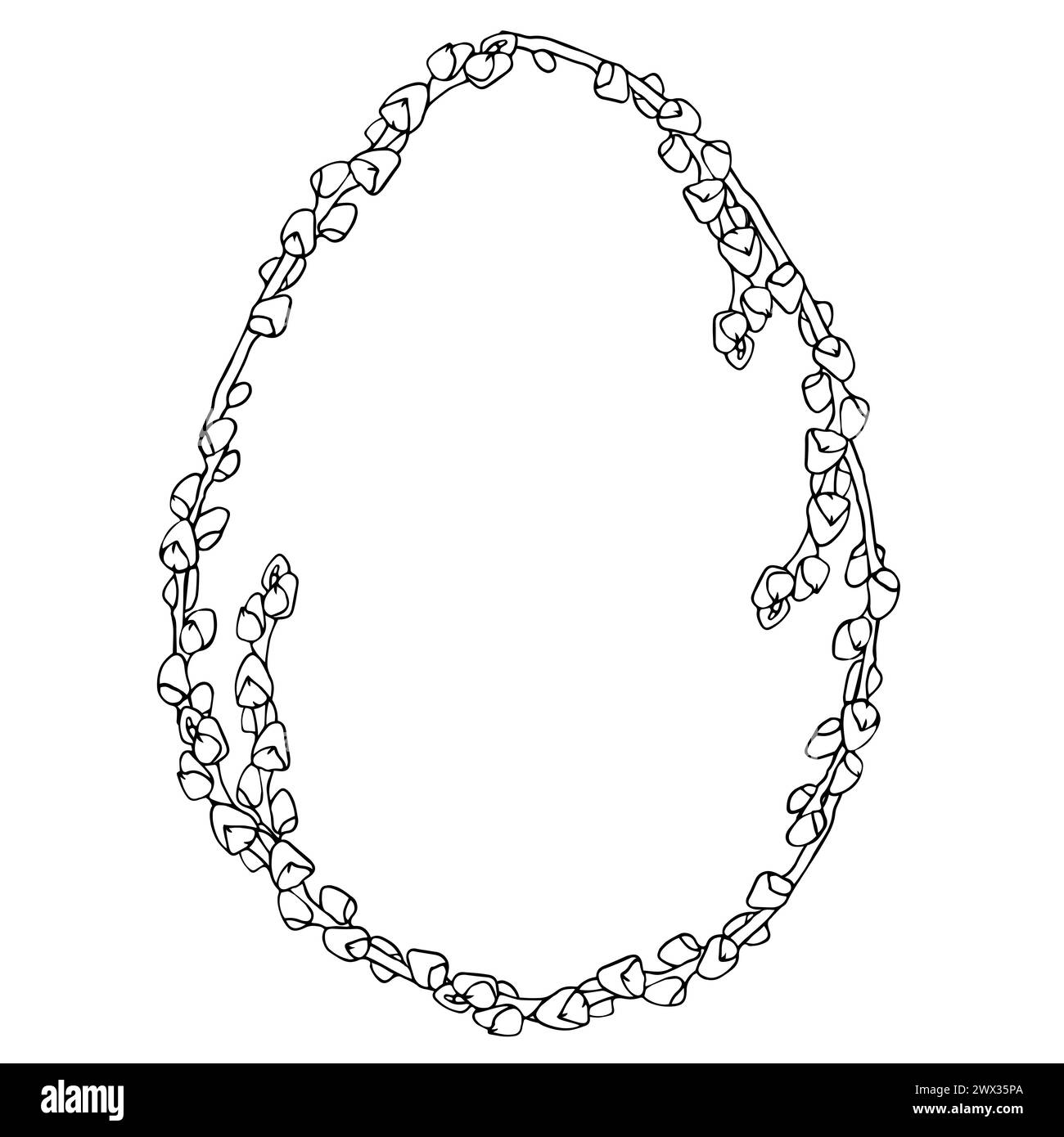 Easter catkins egg wreath background, hand drawn floral elements for ...