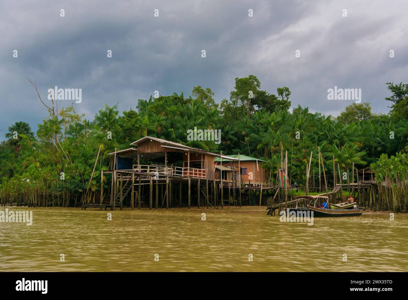 Wooden Houses on the Bank of the River Near Belem City in North of ...