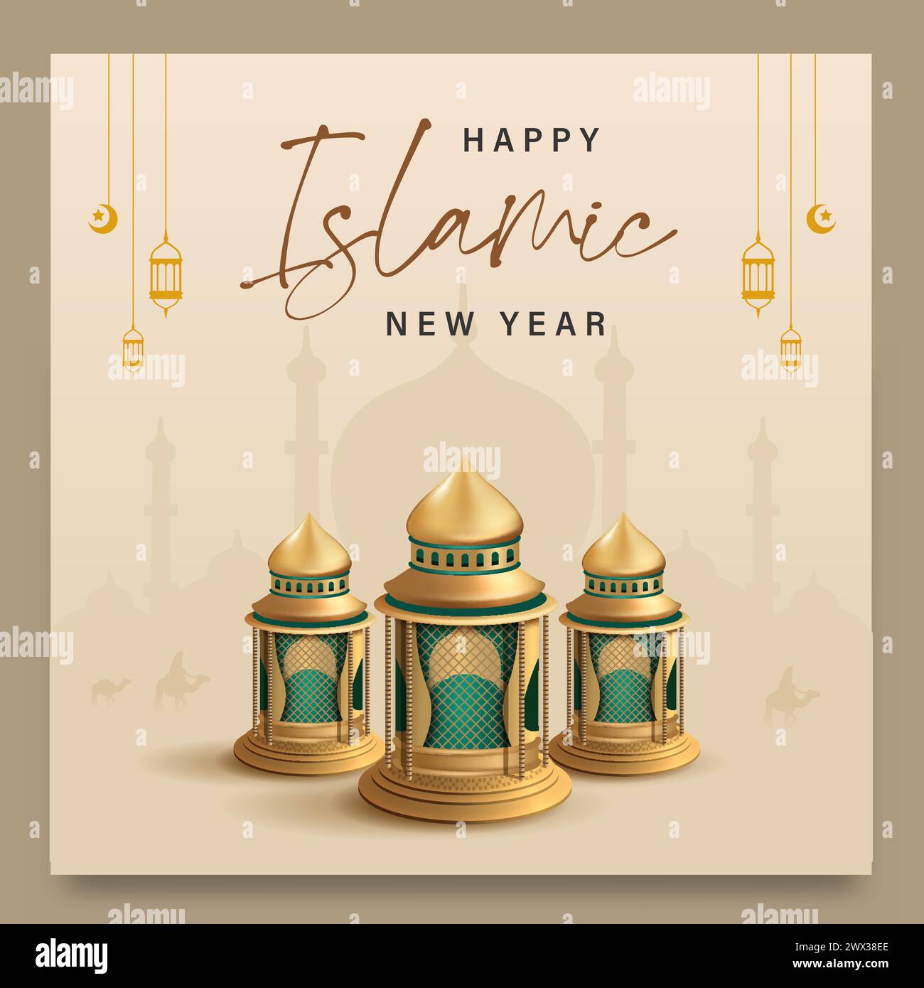 Translation: Happy Islamic New Year 1444.Islamic Greeting Card Concept ...
