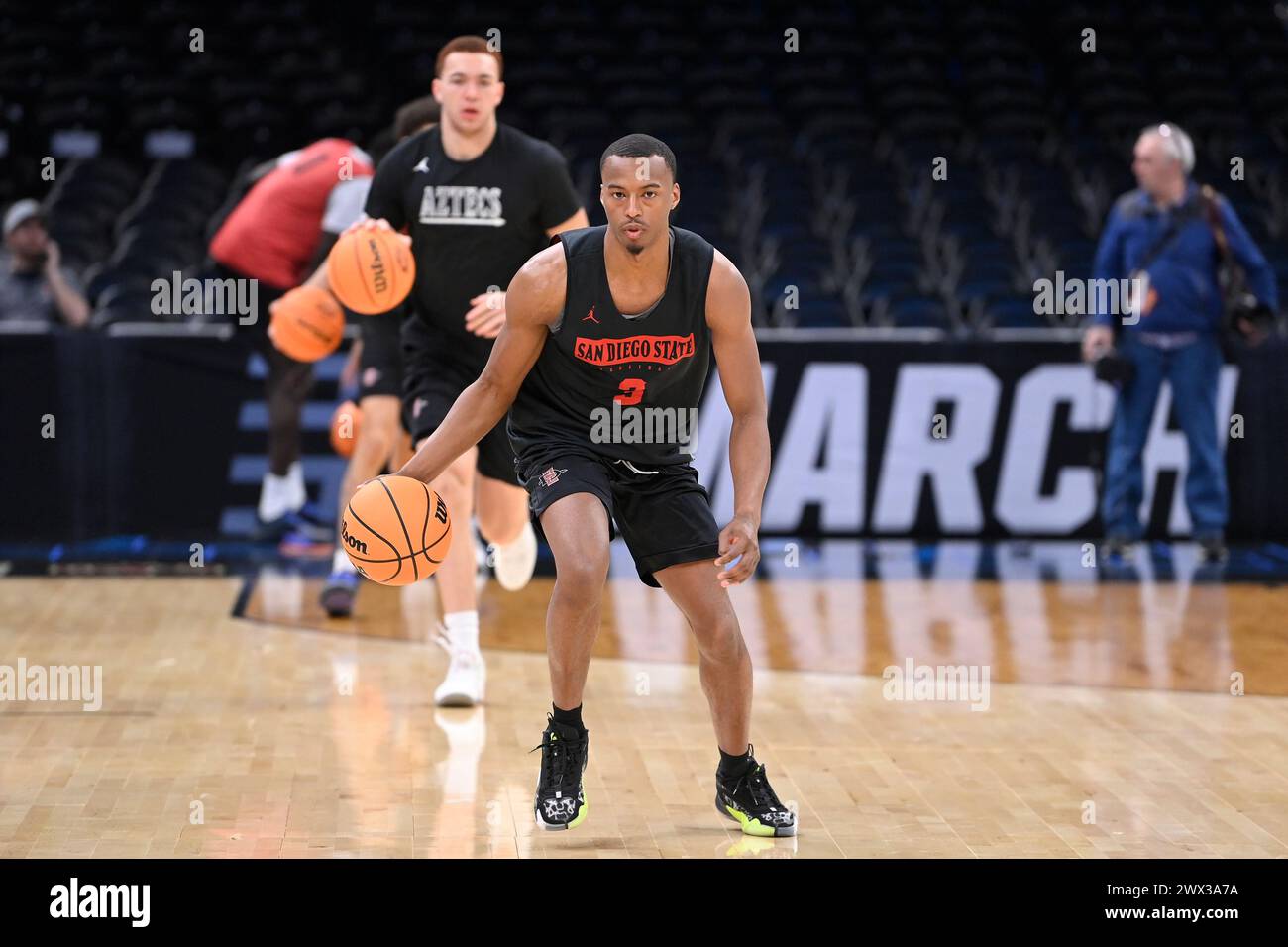 Boston, Mass. 27th Mar, 2024. San Diego State Aztecs guard Micah Parrish (3) during a practice ...