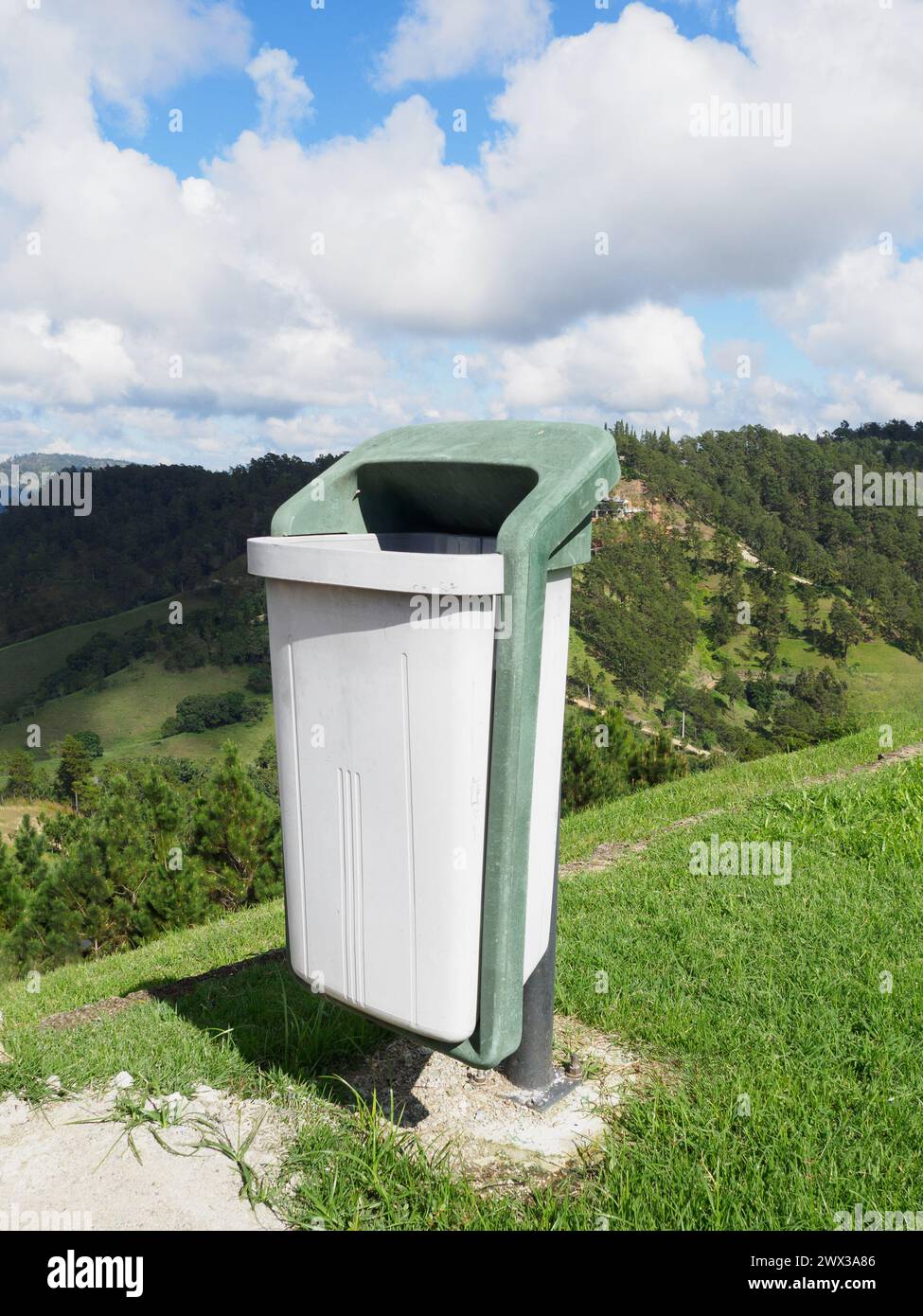 Recycling trash bin stands outdoor in mountains. Nature Stock Photo - Alamy