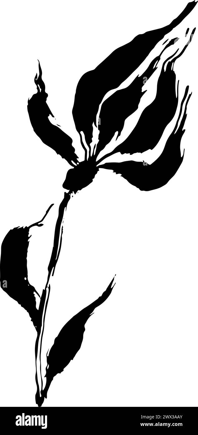 Grunge Dry Brush Ink Wild Flower Stock Vector Image & Art - Alamy