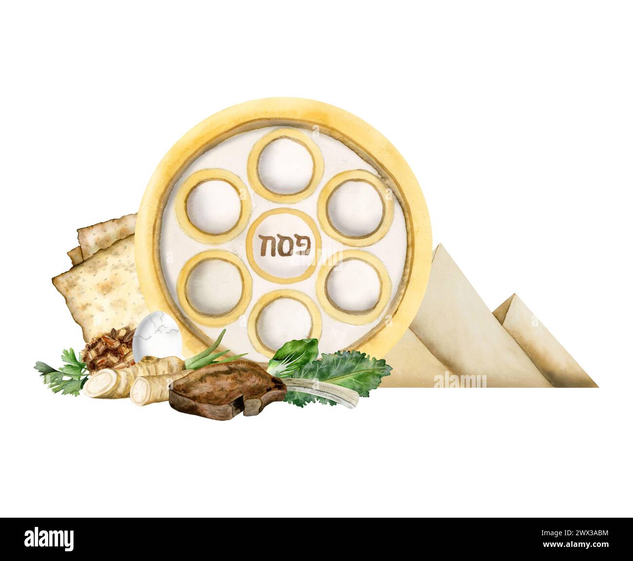 Passover seder plate with matzah and traditional holiday food ...