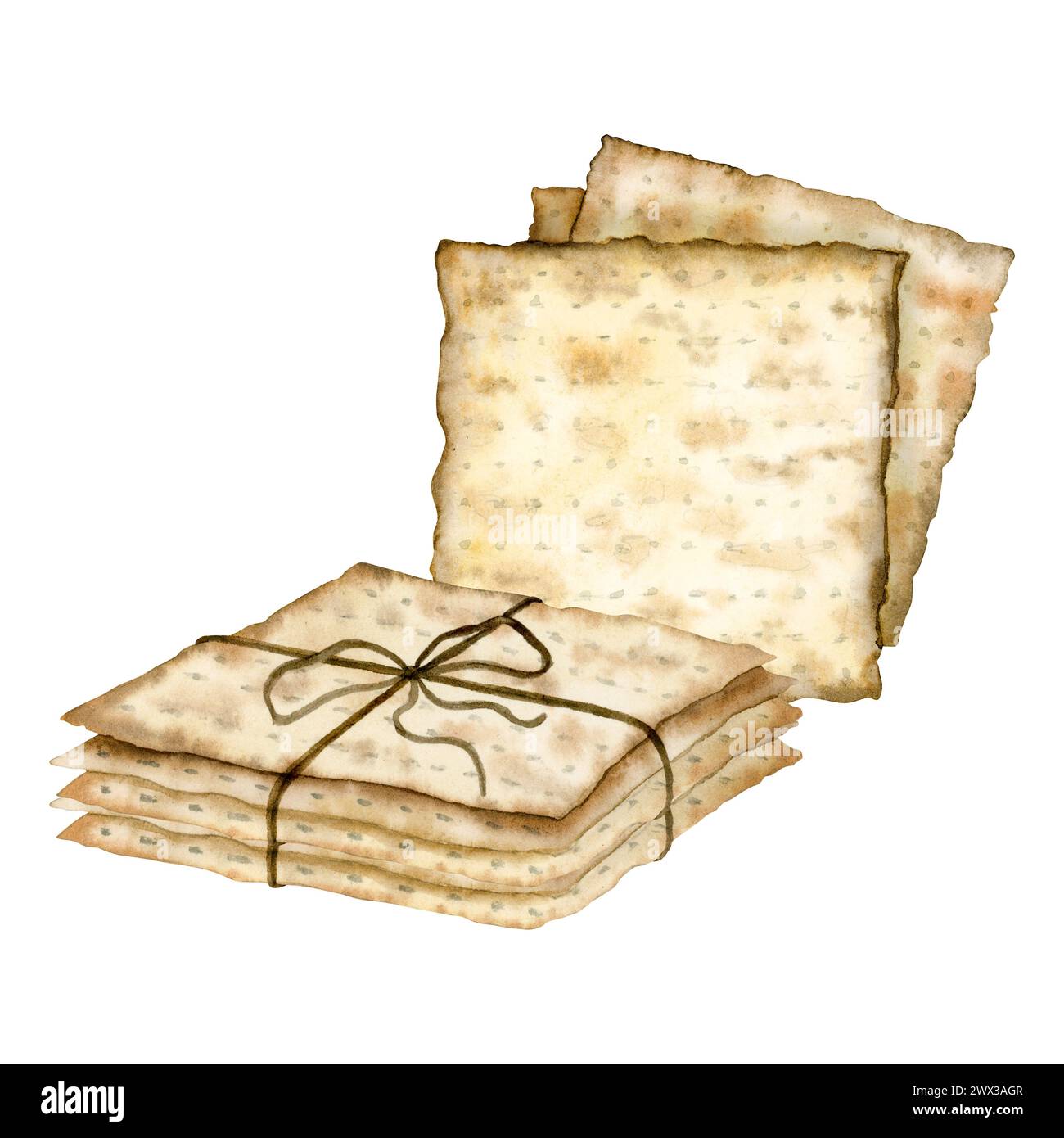 Square matzah Passover bread in stack watercolor illustration ...