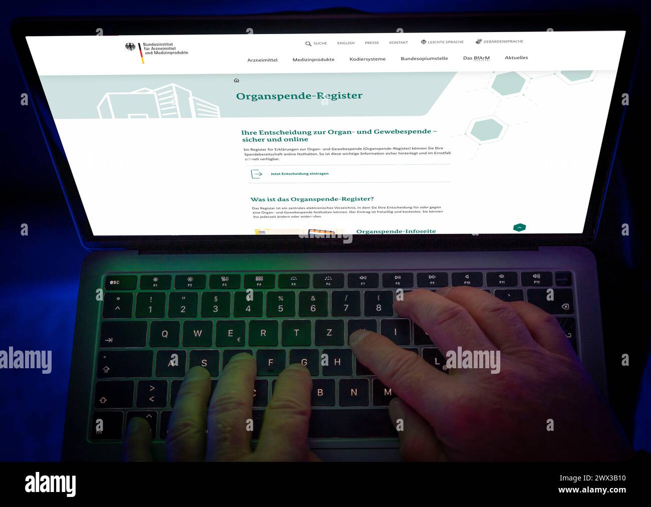 Symbolic image of organ donation register, person informs himself about ...