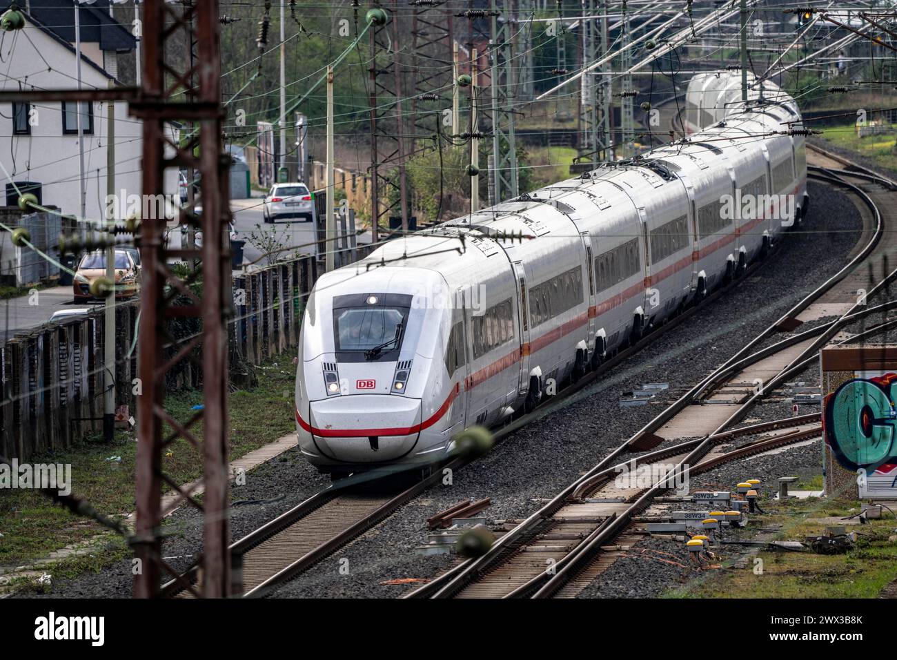 ICE train on the railroad line between Mülheim an der Ruhr, and ...